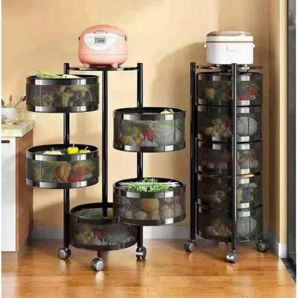 5 Layer Round Vegetable Fruits Rotating Rack With Wheels - Husto